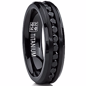 Metal Masters Co. 6MM Black Womens Eternity Titanium Ring Wedding Band W/Black Cubic Zirconia Size 6.5