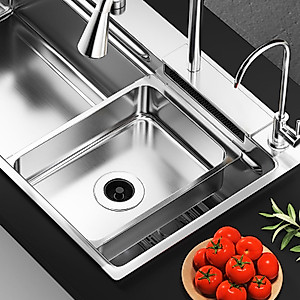 Kitchen Sink Drain Strainer Stopper - 3 in 1 Sink Drain Strainer Pop Up Sink Drain Stopper Anti-Clogging Kitchen Sink Strainer Basket for 75-90mm Sink Hole