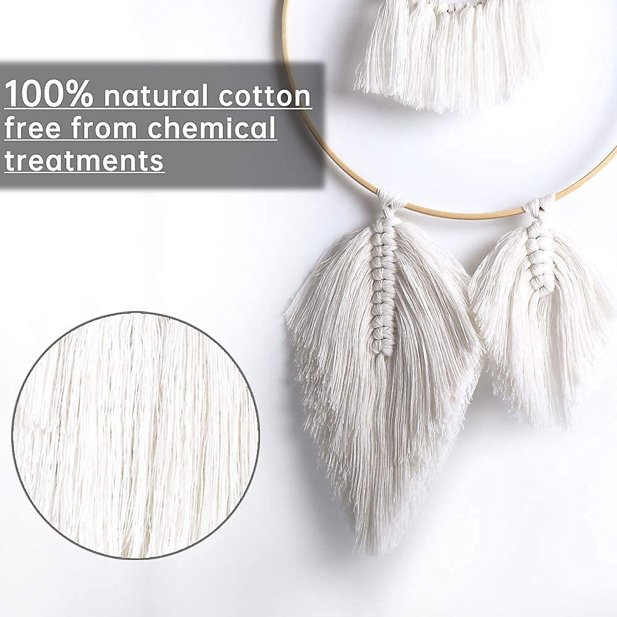 O-heart Macrame Wall Hanging, Woven Boho Chic Wall Decor Cotton Leaf Feather Bedroom Decor Large Wall Art Decor, Bohemian Home Decorations Wall Accent - Style 1