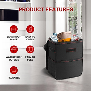 Simple Deluxe Car Trash Can with Lid and Storage Pockets, Leak-Proof Car Garbage Can with Adjustable Straps, Waterproof, Portable and Collapsible Trash Bag for Car, 2 Gallon, Black