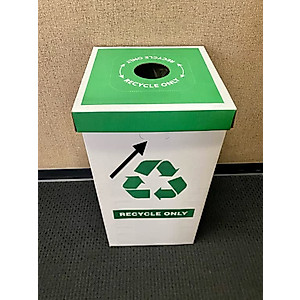 *New* One Earth ''Recycle ONLY'' Printed Cardboard Box Set: Box + Lid + Trash Bag Set (Recycle Only Print), Quantity = 10 Sets,Green