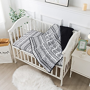 Nordic Stripes 3-Piece Baby Boy Crib Bedding Set - Cotton Quilt, Crib Sheet, Changing Pad Cover: Tribal Nursery Bedding, Boy Arrow Crib Bedding, Black and White Baby Bedding Crib Sets by Soul and Lane