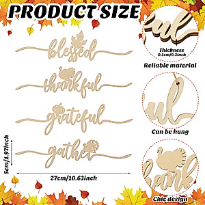 8 Pcs Thanksgiving Wood Cutout Cards Sign Grateful Blessed Gather Thankful Plates Thanksgiving Place Setting Decorations Hanging Thanksgiving Plate Decor for Home Table Setting Decor (Burlywood)