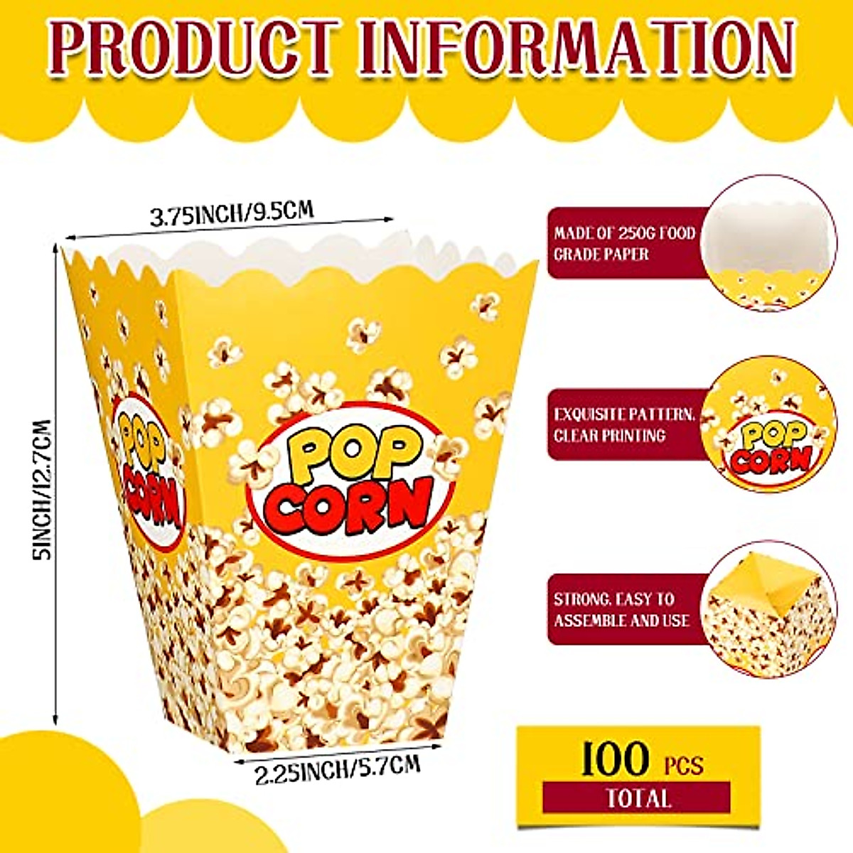 100 Pack Popcorn Boxes for Movie Nights & Parties
