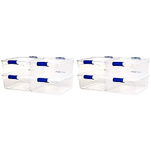 HOMZ Heavy Duty Modular Stackable Storage Tote Containers with Latching Lids, 15.5 Quart Capacity, Clear, 8 Pack