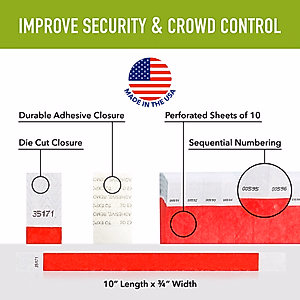 WristCo Neon Red 3/4" Tyvek Wristbands - 500 Pack Paper Wristbands For Events