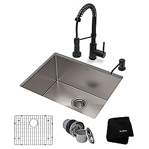 KRAUS 23-inch 16 Gauge Standart PRO Kitchen Sink Combo Set with Matte Black Bolden 18-inch Kitchen Faucet and Soap Dispenser, KHU101-23-1610-53MB