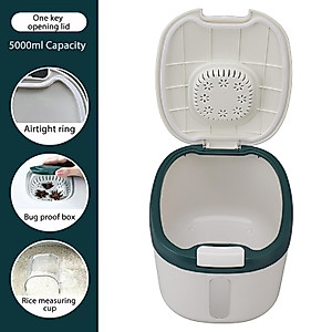 Rice Storage Container, Large Capacity Food Storage Container, Airtight Food Storage Container with Measuring Cup, Covered Rice Bucket, Cereal Dispenser Bin for Grains Nuts Flour(S Green (5kg/11.0lb))