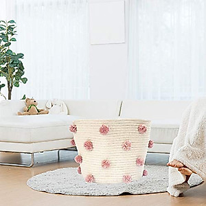 Camidy Cotton Rope Pom Storage Basket, Baby Photography Props Basket Toy Towel Blanket Storage Bin