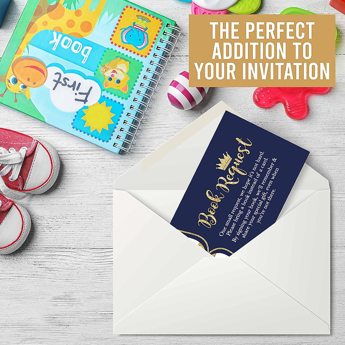 25 Books For Baby Shower Request Cards - Prince Baby Shower Invitation Inserts, Book Request Baby Shower Guest Book Alternative, Bring A Book Instead Of A Card, Baby Shower Book Request For Boys