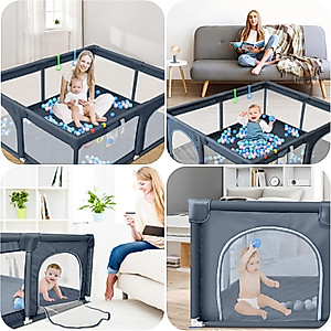 Baby Playpen, Playpen for Babies and Toddler, Baby Play Pen for Toddler, Large Baby Playard with Gate, 59×71IN Sturdy Safety Baby Fence with Anti-Slip Base,Play Yard Indoor Outdoor Kid Activity Center