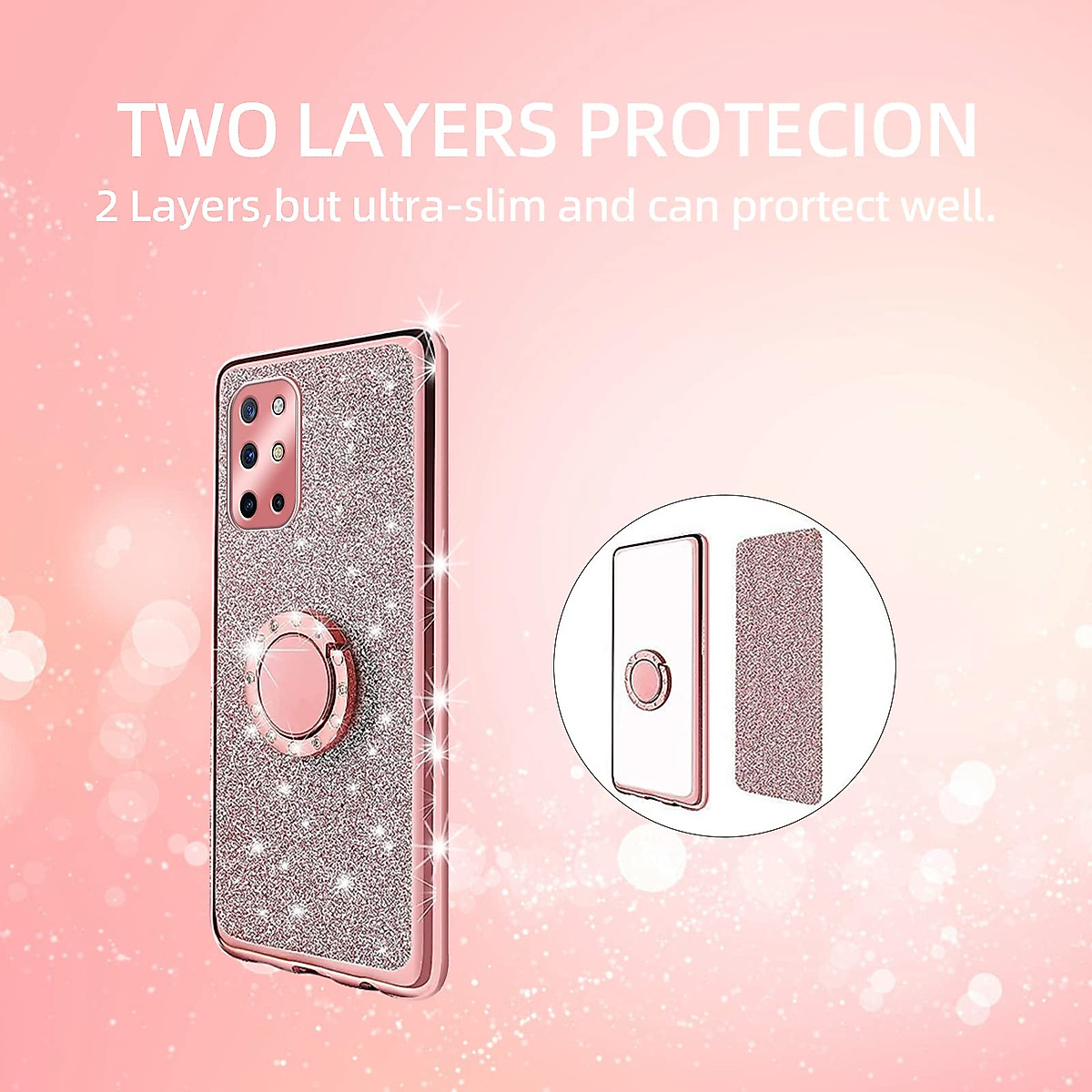 KuDiNi Oneplus 8T Case, Glitter Rose Crystal Soft Clear TPU Protective Cover with Kickstand for Oneplus 8T (2020)