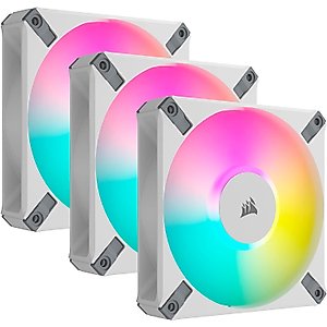 Corsair iCUE AF120 RGB Elite 120mm PWM Triple Fan Kit - Eight RGB LEDs Per Fan - AirGuide Technology - Fluid Dynamic Bearing - Zero RPM Fan Mode - Included iCUE Lighting Node CORE Controller - White