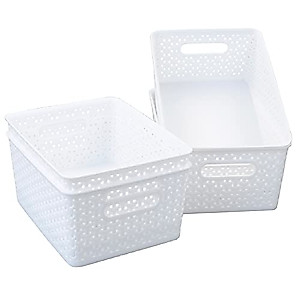 Gloreen White Plastic Basket, 8 Quart Weave Storage Baskets, 4 Packs