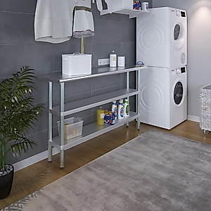 60" Long X 14" Deep Stainless Steel Work Table with 2 Shelves | Metal Food Prep Station | Commercial & Residential NSF Utility Table