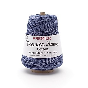 Premier Yarns Home Cotton Cone Yarn, Ideal Knitting and Crochet Supplies, Made of Recycled Cotton and Polyester, Denim Splash, 700 Yards