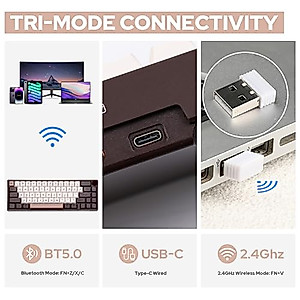 Feker IK65 VIA Programmable 2.4G/BT5.0/USB-C Mechanical Keyboard, 65% Hot Swappable Gasket-Mounted, with Sound Dampening Foams Kit, Volume-Control Knob, 4000mAh Battery, RGB for Win/Mac (Brown Knob)