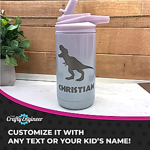 The Crafty Engineer Customized T-Rex Dinosaur Kid's Water Bottle, Back to School (Black)