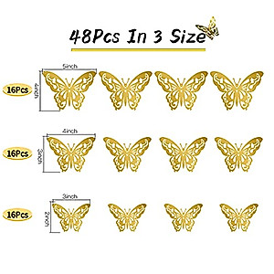 Gold Butterfly Decorations - 48pcs Gold Butterflies 3D Butterfly Wall Decor Removable 3D Gold Butterfly Stickers for Nursery Classroom Kids Bedroom Festival Party Gold Butterfly Wall Decor