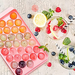 Ice Cube Trays For Freezer, Ice Ball Maker Mold Mini circle Round Ice Cube Mold with Lid 1.2in X 66PCS for Cocktail Whiskey Tea Coffee (Pink)