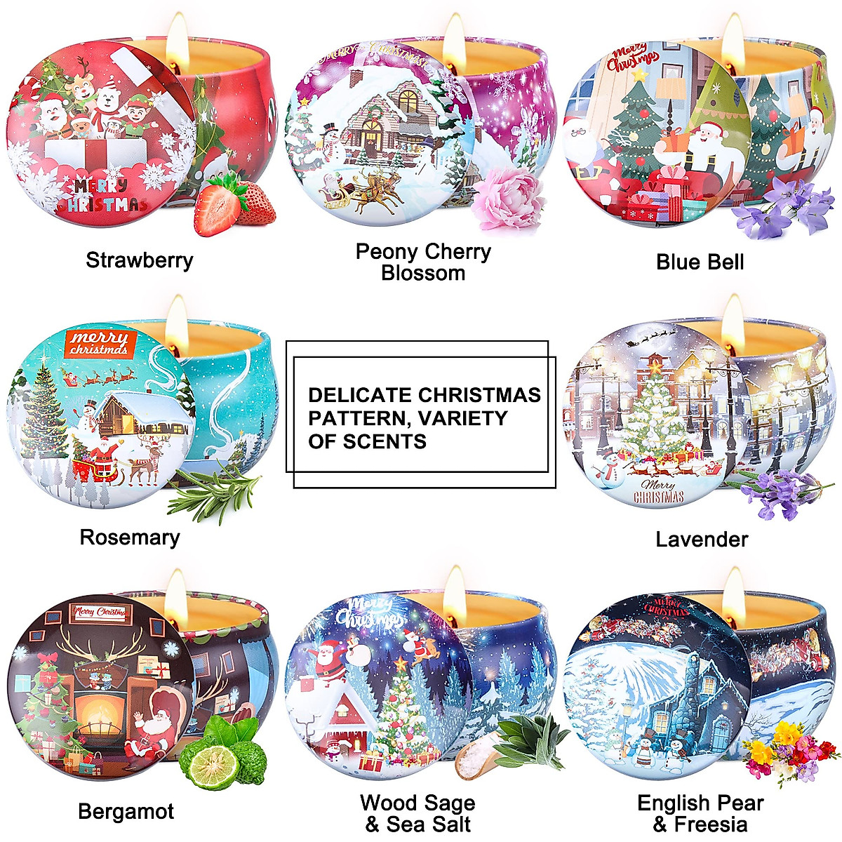 Christmas Scented Candles Gift Set, Bulk Christmas Gifts Small Candles 8 Pack, Christmas Gifts for Coworkers Women Mom, 2.5oz Portable Candle Set for Birthday Thanksgiving Christmas Decorations