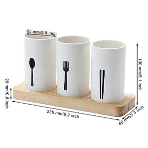 MyLifeUNIT Kitchen Utensil Caddy, Flatware Organizer with Wood Base