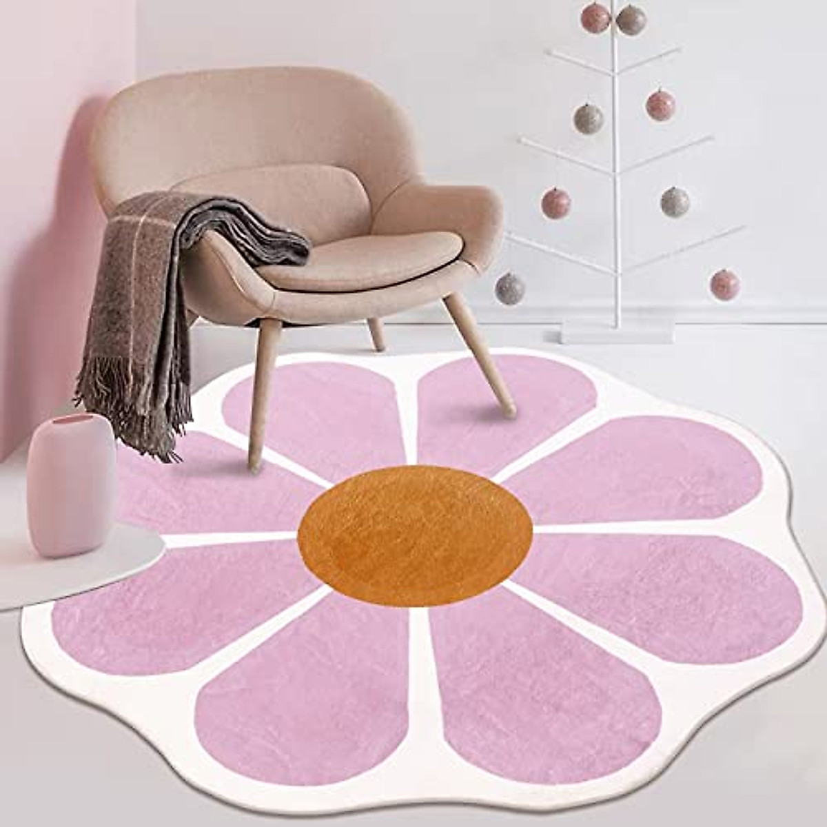 USTIDE Pink Flower Shaped Rug 47x47 Inch, Washable Flower Shaped Rug Soft Flower Rugs for Bedroom