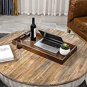 KINGCRAFT 28 x 15 inches Extra Large Wood Trays for Ottoman with Handles FSC Natural Handmade Black Walnut Serving Tray Vintage Decorative Platters for Oversized Ottoman Kitchen