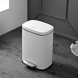 happimess HPM1006C Connor Rectangular Trash Can with Soft-Close Lid and Free Mini Trash Can, Modern Fingerprint Proof for Home, Kitchen, Office, Large:12.98 Gallon Small:1.3 Gallon, White