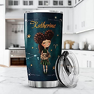 KOIXA Aries Zodiac Insulated Tumbler With Lid 20oz Cute Astrological Items For Teens Girls Stainless Steel Coffee Travel Cup Custom Name Birthday Mug Cute Astrology Gifts For Women