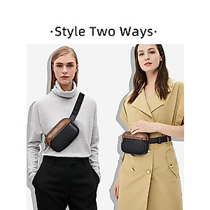 WESTBRONCO Fanny Packs for Women, Fashion Waist Packs with Adjustable Strap, PU Leather Belt Bag with Multi-Pockets, Small Crossbody Purse, Brown & Black