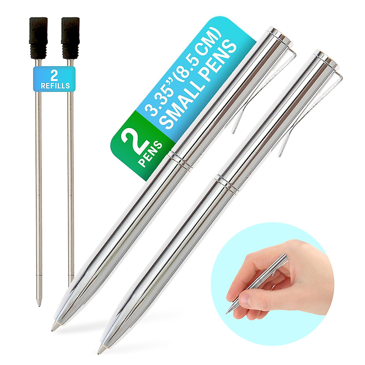 NarwhalCo Set of 2 Small Pens (3.35") for Pocket, Wallet, Planner, Purse or Passport