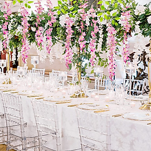 AITISOR 24 Pack Artificial Fake Wisteria Vine Ratta (3.75 Feet) Hanging Garland Silk Flowers String Home Party Wedding Decor(Pink)