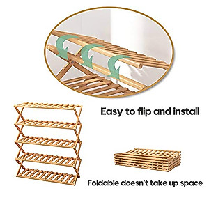 Goasis Lawn GL Bamboo 5-Tier Shoe Shelf Foldable Bamboo Shoe Rack Multifunctional Free Standing Shoe Shelf Storage Organizer