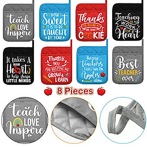 Irenare 8 Pcs Christmas Teacher Appreciation Gifts Hot Pot Holders Funny Oven Mitts Heat Resistant Microwave Oven Mitt Potholders with Hand Pocket Hanging Loop End of Year Gift, 7 x 9 Inch