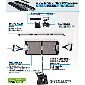 EVO Gym - Portable Home Gym Strength Training Equipment, At Home Gym | All in One Gym - 6 Resistance Bands, Base Holds Gym Bar & Handles for Travel | Portable Gym & Home Exercise Equipment | 120LBS
