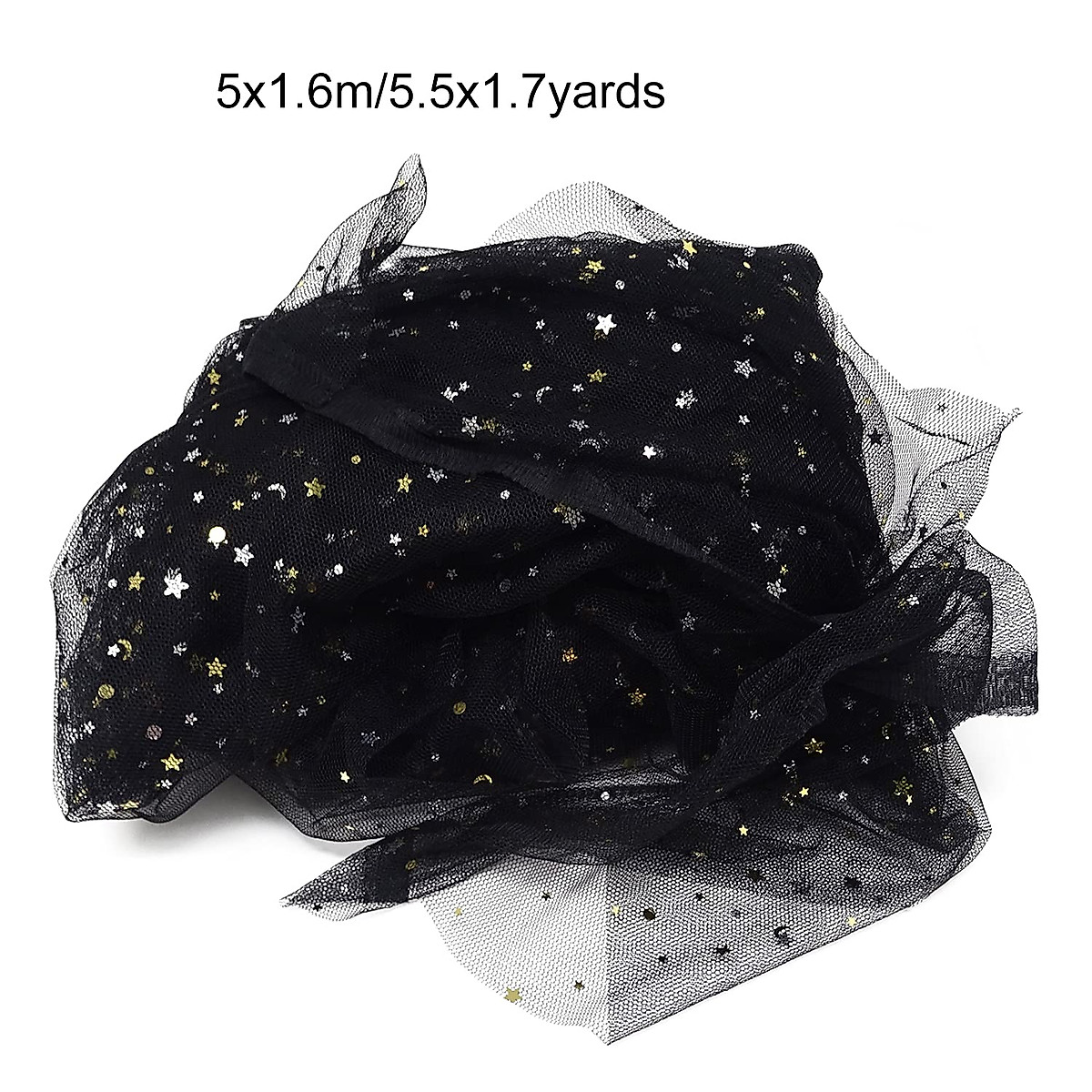 Honbay 5.5x1.7Yards Glitter Star Moon Sequin Tulle Net Yarn for Background Decoration or DIY Crafts Making (White) (Black)