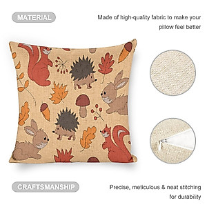 Cute Autumn Animal Throw Pillow Covers 18×18 Pillowcases Set of 2 Thanksgiving Day Linen Decorative Square Pillow Case Cushion Covers Standard Size for Sofa Couch Outdoor Bed Pillow Protectors