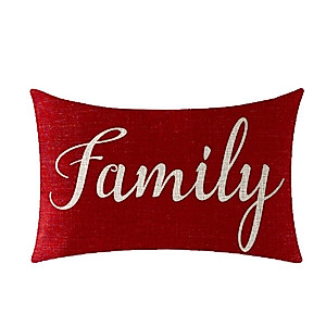 ASTIHN Merry Christmas Red Pickup Trucks Pine Christmas Tree Cotton Linen Throw Pillow Cover Cushion Case Home Office Decorative Rectangle 12 X 20 inches (L)