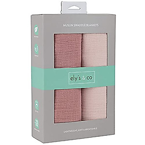 Ely's & Co. Cotton Muslin Swaddle Blanket 2-Pack for Baby Girl — 100% Cotton Muslin Extra-Large Swaddle Blankets (47” x 47”) Cranberry & Rosewater Pink