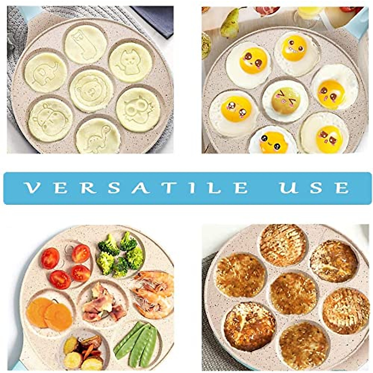 DAYOOH Mini Pancake Griddle, Nonstick Pancakes Pan for Kids Induction Cooktops Pancake Griddle Maker with Animal Molds, Suitable for All Stovetops, Blue