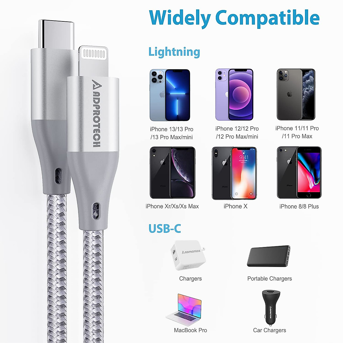 USB C to Lightning Cable, Type C to Lightning Cable 6FT, ADPROTECH [Apple MFi Certified] Fast Charging Cable Compatible with iPhone 14/13/12/11/Pro/Pro Max/X/XS/XR/XS Max/8/8P, Supports Power Delivery