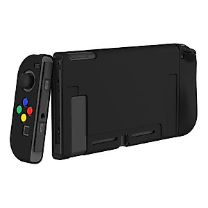 PlayVital Black Protective Case for Nintendo Switch, Soft TPU Slim Case Cover for Nintendo Switch Joycon Console with Colorful ABXY Direction Button Caps