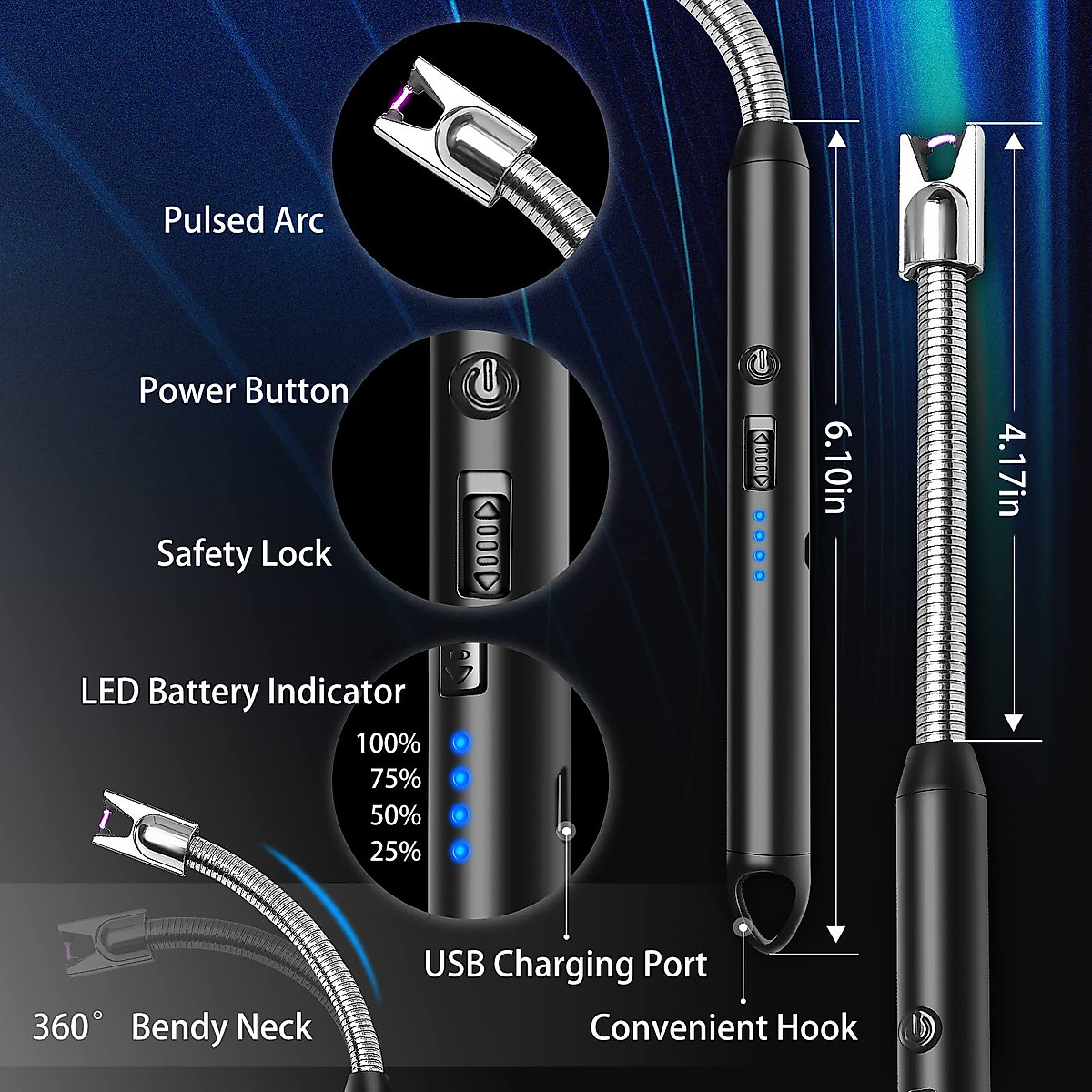 KTEBO 2Pcs Rechargeable Electric Lighters, TYPE-C Long Lighter Use Plasma Arc to Light Candle, Windproof Arc Lighter, Candle Lighter, BBQ Grill Lighter, Camping Accessories