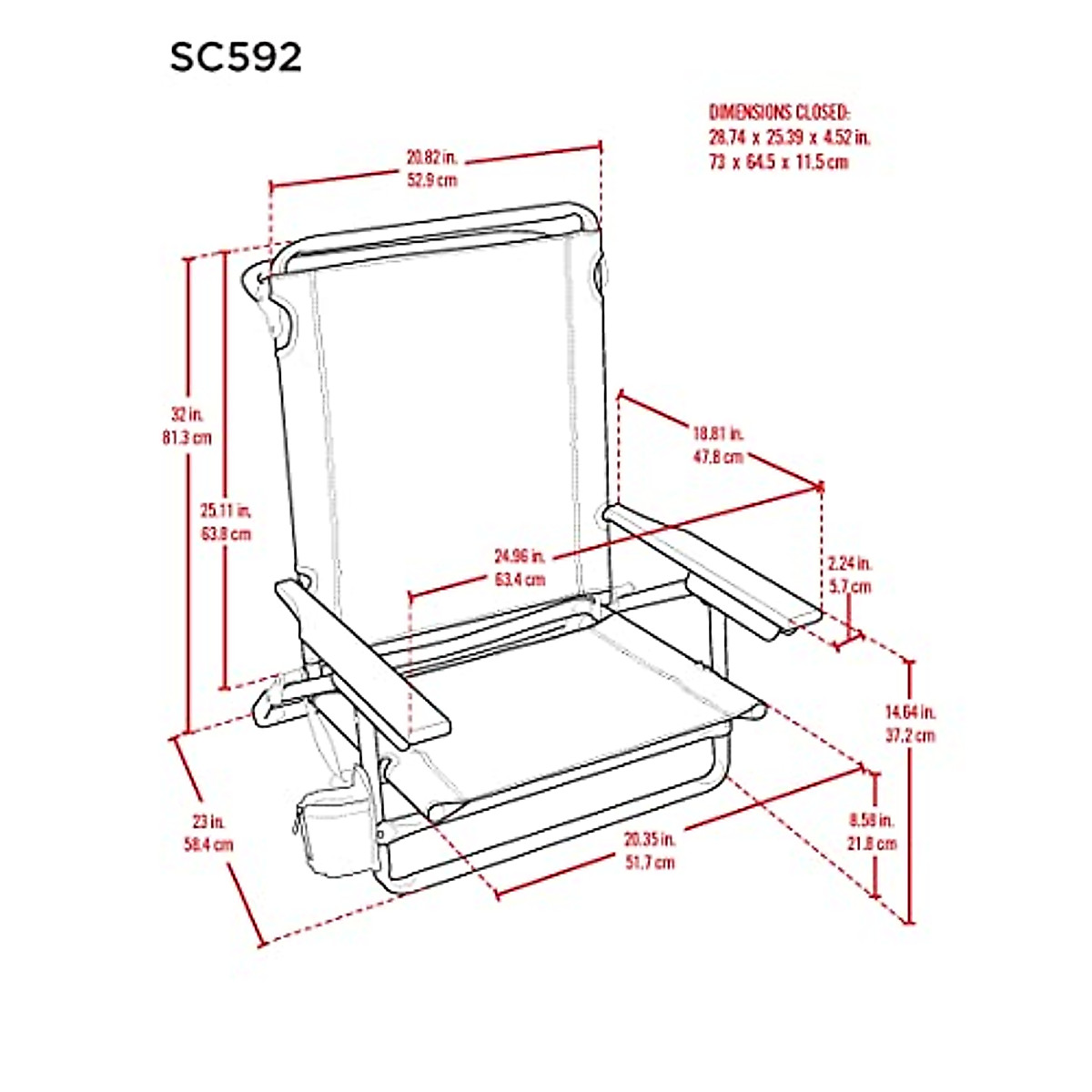 RIO beach Classic 5-Position Lay-Flat Folding Beach Chair, 30.8" x 24.75" x 29.5", Cool Blue Stripes