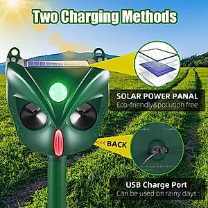 2 Pcs Solar Ultrasonic Animal Repeller Outdoor Solar Animal Repellent with Motion Detector&Flashing Lights Waterproof for Rat, Squirrel, Deer, Raccoon, Skunk, Rabbit, Mole, Dog, Cat(Green)