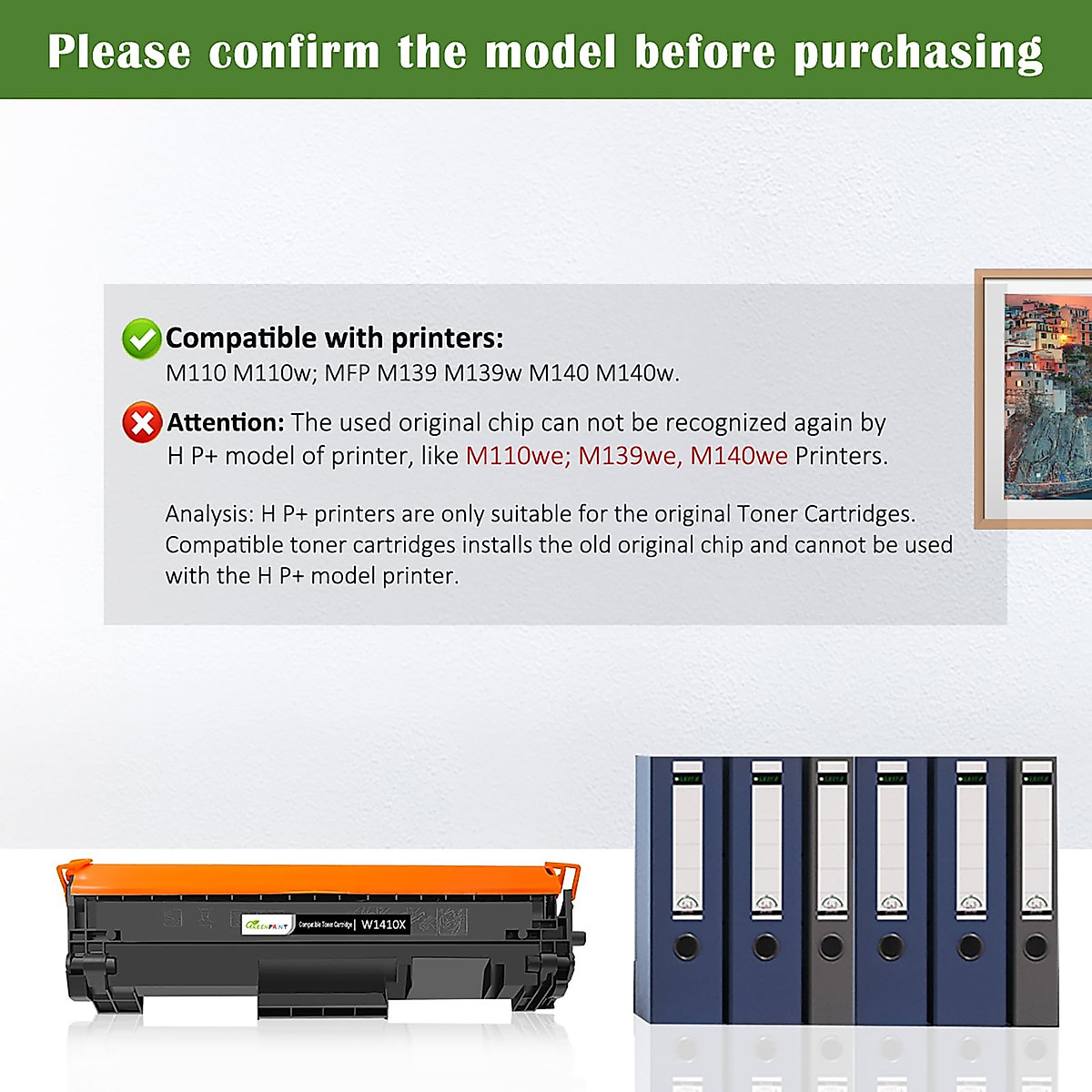 【NO CHIP, with Tool】 Compatible Toner Cartridge 141X W1410X ( W1410A, 141A ) Black High Yield, 2000 Pages for HP Laserjet M110w, M110we; HP Laserjet MFP M139we, M140w, M140we Printer GREENPRINT