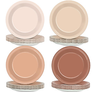 48Pcs Brown Theme Birthday Party Paper Plates for Boho Party Supplies 7" Brown Gradient Color Round Birthday Party Disposable Plates for Farmhouse Wedding Celebration Gathering Party Decorations