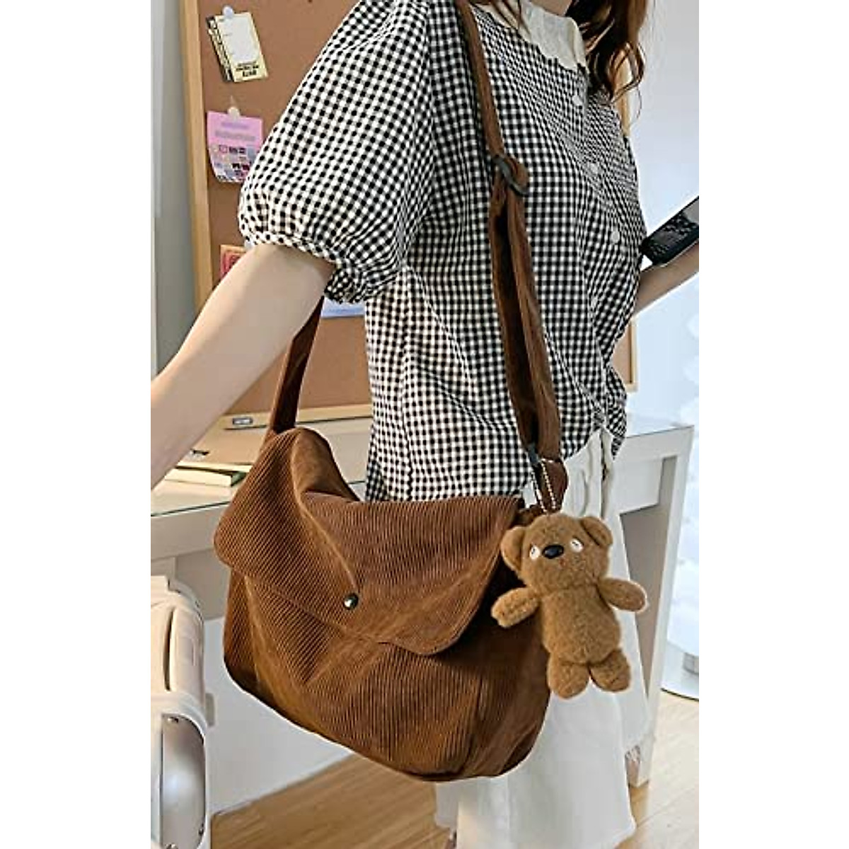 Corduroy Messenger Bag Hobo Bag for Women Large Capacity Shoulder Bag Handbags Chic Stylish Crossbody Bag Tote Bag