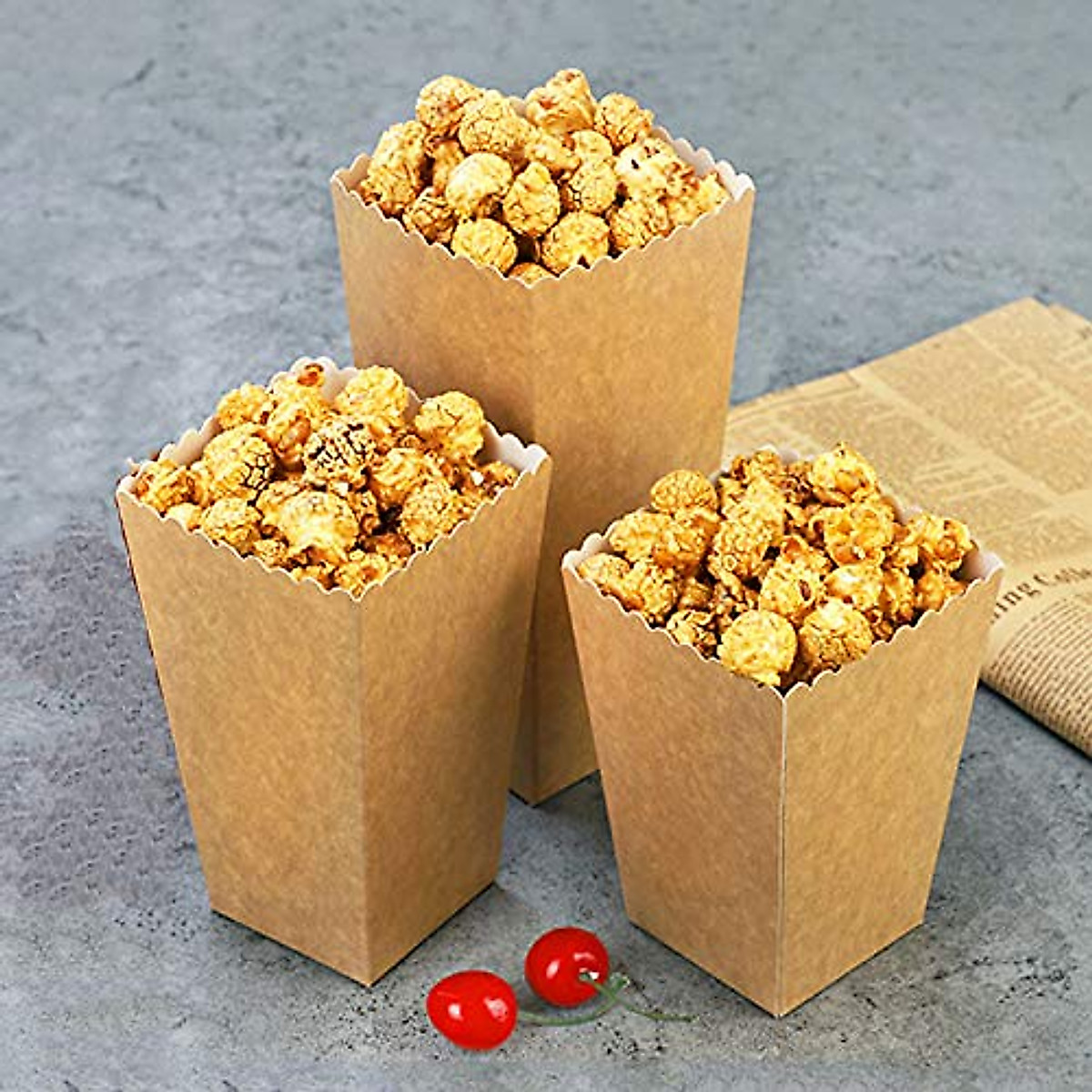 Disposable Popcorn Bags, 36 Pack Kraft Paper Popcorn Boxes, Foldable Paper Boxes for Chips, Cookies, Nuts, Snacks by FUNZON (Brown)